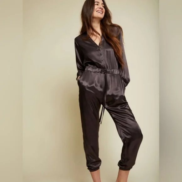 Nation LTD | Pants & Jumpsuits | Nwt Nation Ltd Salma Tracksuit Jumpsuit Liquid Metal Grey Satin ...